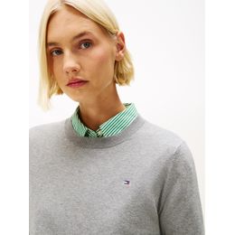 Tommy Hilfiger Damen Rundhalspullover "CO JERSEY STITCH LS C-NK SWT"med erdgrau, Gr. XS, meliert, Strick, Obermaterial: 67% Baumwolle, 33% Polyamid,