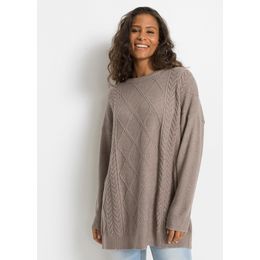 bonprix Oversize-Pullover mit Zopfmuster, braun, Gr.36/38 (S), L&auml;ssiger Oversize-Pullover mit sch&ouml;nem Zopfmuster