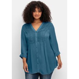 sheego by Joe Browns Damen Cr&ecirc;pebluse mit Biesen und H&auml;kelspitze, topas, Gr&ouml;&szlig;e 46