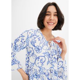 bonprix Damen Tunika, wei&szlig;, Gr. 38, Obermaterial: 100% Viskose, Tuniken, figurumspielende Passform, mit 3/4-&Auml;rmeln, mit Bindedetails