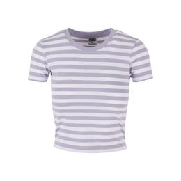 Urban Classics Damen T-Shirt "Urban Classics Damen Ladies Short Striped Tee"wei&szlig;, dustylila, Gr. XS, gestreift, 100% Baumwolle, Shirts