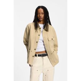 Hugo Damen Hemdjacke "Flimane"open beige 280, Gr. XL, Destroyed-Effekte, unifarben, Twill, Obermaterial: 100% Baumwolle, Jacken, mit Kontrastkragen,