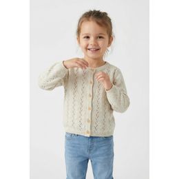name it M&auml;dchen Strickjacke "NMFBANNI f&uuml;r M&auml;dchen mit Ajour-Strick und Rippb&uuml;ndchen", beige, Gr. 56, unifarben, Feinstrick, Obermaterial: 100%