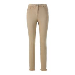 Madeleine Mode MADELEINE Damen Regular-fit-Jeans "Jeans Mid Waist Skinny-Hose mit Fransen", beige, Modern, Gr. 44, Obermaterial: 92% Baumwolle CO. 6% Polyester PES.