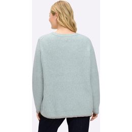 sheego Damen Rundhalspullover "Pullover", blau, Gr. 56, unifarben, 96% Polyester, 4% metallisierte Fasern, Pullover