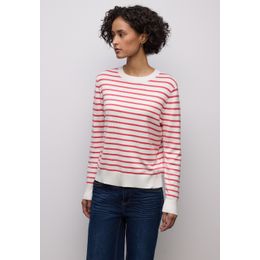 Rundhalspullover Street One, Damen, Gr. 36, sanftes wei&szlig;, Stoff, 86% Viskose, 14% Polyester, gestreift, normal normal, Rundhals, Rippb&uuml;ndchen, Pullover Rundhalspullover, im Streifendesign