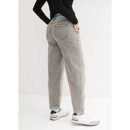 bonprix Damen Boyfriend-Jeans, grau, Gr. 54, Denim/Jeans, Obermaterial: 82% Baumwolle, 17% Polyester, 1% Elasthan, Jeans, weites Bein, Loose Fit, mit