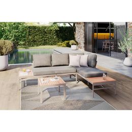 Ambia Garden Loungegarnitur, Beige, Beigebraun, Holz, Metall, Textil, Akazie, vollmassiv, 57x35x57 cm, Loungem&ouml;bel, Gartenlounge-Sets