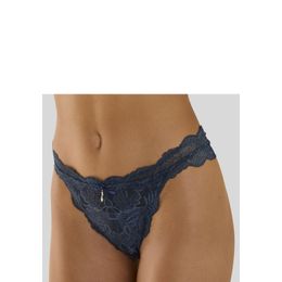 Lascana Damen Tanga, Gr. 44, blau, Microtouch, Obermaterial: 88% Polyamid, 10% Elasthan, 2% Polyester, Unterhosen, rundherum aus edler Spitze