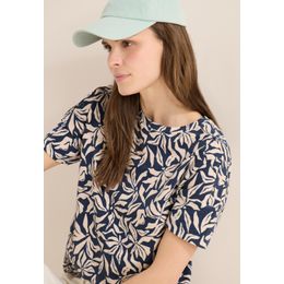 Print-Shirt Cecil, Damen, Gr. S (38), sporty denim blau, Jersey, 48% Baumwolle, 48% Modal, 4% Elasthan, gebl&uuml;mt, comfort fit h&uuml;ftlang, Rundhals, normaler Saum, Shirts, mit Blumenmuster