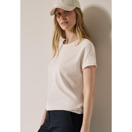 Cecil Damen T-Shirt, beige, Gr. XS, unifarben, Jersey, Obermaterial: 60% Viskose, 40% Polyester, Shirts, in Struktur-Optik und mit Knopf-Details