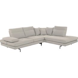 Ecksofa Calia italia "Toby Wing, B/T: 288/232 cm, Designsofa, Premium Sitzkomfort, L-Form", wei&szlig; (tortora bull), B:288cm H:90cm T:232cm, Leder BULL (100% Leder), Sofas, Ecksofa, Sitztiefenverstellung, wahlw. mit Kissen-Set,F&uuml;&szlig;e schwarz matt