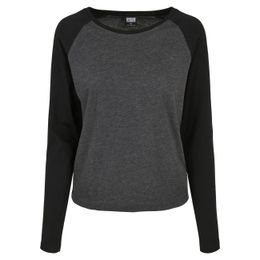 Langarmshirt Urban Classics "Urban Classics Damen Ladies Contrast Raglan Longsleeve", Damen, Gr. S, charcoal, schwarz, 60% Baumwolle, 40% Polyester, unifarben, normal, Rundhals, Shirts Langarmshirt
