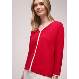 T-Shirt Street One, Damen, Gr. 36, salsa rot, Stoff, 48% Viskose, 48% Polyester, 4% Elasthan, unifarben, comfort fit normal, V-Ausschnitt, B&uuml;ndchen, Shirts T-Shirt, mit 3/4 &Auml;rmeln