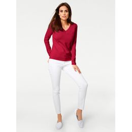 Damen Strickpullover "V-Pullover", rot, Gr. 50, Rick Cardona BY HEINE, unifarben, 100% Baumwolle, Pullover
