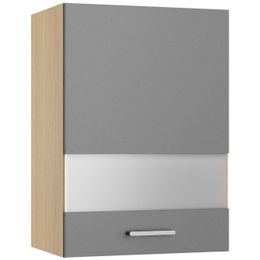 H&auml;ngeschrank KOCHSTATION "KS-Lucy", grau (basaltgrau, eiche hell), B:50cm H:70,4cm T:34,6cm, Schr&auml;nke, H&auml;ngeschrank, Breite 50 cm, mit 1 Segmentglast&uuml;r, 2 Einlegeb&ouml;den, Soft-Close