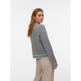 V&eacute;ro Moda VERO MODA Damen Strickpullover "VMGOLD LS O-NECK DOUBLE CONTRAST PULL"medium grau melange detail:with birch, Gr. S, unifarben mit Farbeinsatz,