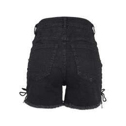 Urban Classics Damen Stoffhose "Urban Classics Damen Ladies Highwaist Denim Lace Up Shorts"schwarzwashed, Gr. 30, unifarben, 100% Baumwolle, Hosen