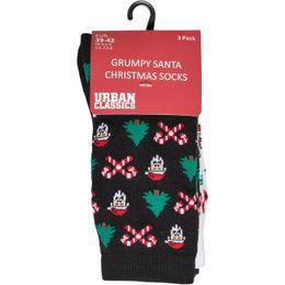 Urban Classics Damen Basicsocken "Urban Classics Unisex Grumpy Santa Christmas Socks 3-Pack", Gr. 43, bunt, 78% Baumwolle, 17% Polyester, 3%
