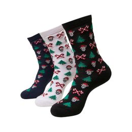 Urban Classics Damen Basicsocken "Urban Classics Unisex Grumpy Santa Christmas Socks 3-Pack", Gr. 43, bunt, 78% Baumwolle, 17% Polyester, 3%