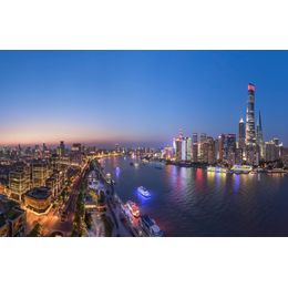 Fototapete papermoon "Photo-Art ZHIBO CHEN, DIE BLAUE STUNDE IN SHANGHAI", bunt, B:3,5m L:2,6m, Vlies, Tapeten