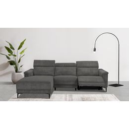 Ecksofa OTTO HOME "LUND Cord, L-Form, 261 cm, man. o. elektr. Relaxfunktion (mit USB-A)", grau (anthrazit), B:261cm H:97cm T:179cm, 100% Polyester, Sofas, Ecksofa, USB-C bei elektrischer Variante und Kopfteilverstellung
