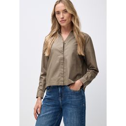 Street One Damen Hemdbluse, braun, Gr. 40, unifarben, Web, 100% Baumwolle, Blusen, aus reiner Baumwolle