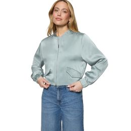 Jackenblazer Zero "Damen langarm", Damen, Gr. 40, grau (silber blau), Satin, Obermaterial: 100% Polyester. Futter: 98% Polyester, 2% Elasthan, gl&auml;nzend, figurumspielend kurz, B&uuml;ndchen, Blazer, Material.