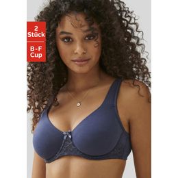 Damen T-Shirt-BH, NUANCE BY LASCANA, Gr. 75, blau, Spitze, Obermaterial: 85% Baumwolle, 10% Polyamid, 5% Elasthan, Basic, BHs, mit B&uuml;gel und
