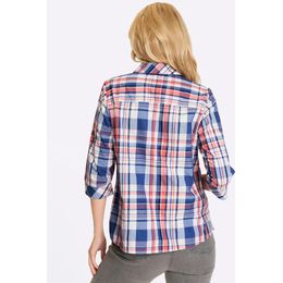 Classic Basics Damen Hemdblusejeansblau, koralle, kariert, Gr. 46, gemustert, kariert, mehrfarbig, 65% Polyester, 35% Baumwolle, Blusen