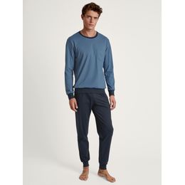 Calida Herren Schlafanzug "Relax Essentials", Gr. M, blau, Interlock, Obermaterial: 100% Baumwolle, gemustert, unifarben, Homewear-Sets, mit