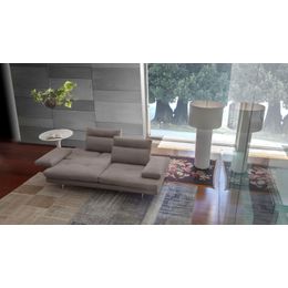 3-Sitzer Calia italia "Toby Wing, 208 cm breit, Designsofa mit hohem Sitzkomfort", grau (sabbia quebec), B:208cm H:90cm T:113cm, Synthetische Faser (100% Polyester), Sofas, inklusive Sitztiefenverstellung, F&uuml;&szlig;e in Chrom gl&auml;nzend