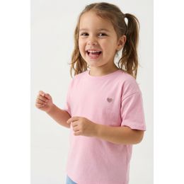 Kurzarmshirt KIDS Only "KOGMAIKEN LIFE CROPHEART SS TOP JRS NOOS", M&auml;dchen, Gr. 110/116, romance rose print:heartemb, rose braun, Jersey, Obermaterial: 100% Baumwolle, regular fit h&uuml;ftlang, Rundhals, abgesteppte Kante, Shirts, mit kleinem Herzchenmotiv auf der Brust