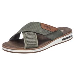 Rieker Herren Pantolette, Gr. 42, gr&uuml;n, Lederimitat, Textil, used, Schuhe, Sommerschuh, Strandschuh, Schlappen, Hausschuh mit Klettverschluss