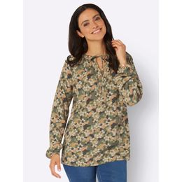Inspirationen Damen Schlupfbluse, gr&uuml;n, Gr. 48, bedruckt, gemustert, mehrfarbig, 100% Viskose, Blusen
