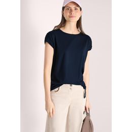 Rundhalsshirt Cecil, Damen, Gr. L (42), universal blau, Web, 50% Baumwolle, 50% Modal, unifarben, comfort fit normal, U-Boot-Ausschnitt, abgesteppt, Shirts Rundhalsshirt, mit Raffung