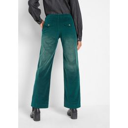 bonprix Damen Cordhose "Stretch-Cordhose, Wide", gr&uuml;n, Gr. 54, unifarben, Cord, Obermaterial: 98% Baumwolle, 2% Elasthan, Hosen, aus Baumwolle und