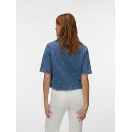 V&eacute;ro Moda VERO MODA Damen Jeansbluse "VMDIONNE 2/4 EMB DENIM SHIRT RA375"medium blau denim aop:heart, Gr. S, Blusen, Baumwollmischung, regular fit, Stickerei