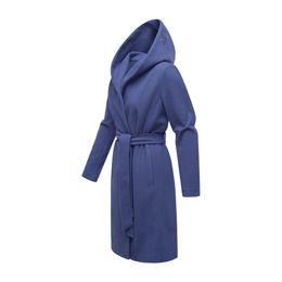 Marikoo Damen Kurzmantel "Kailii", blau, Gr. S, 90% Polyester, 10% Viskose, M&auml;ntel, Eleganter Wickel Mantel mit Tailleng&uuml;rtel und Oversized Hood