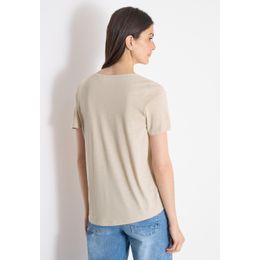Cecil Damen T-Shirtgrain beige, schwarz, Gr. XS, unifarben, Web, 50% Baumwolle, 50% Modal, Shirts, im Basic-Style