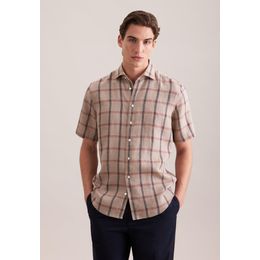 Seidensticker Herren Leinenhemd "Schwarze Rose", beige, Gr. 43, kariert, 100% Leinen, Hemden, Regular 1/2 Kentkragen Karo
