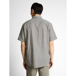 Tom Tailor Herren Kurzarmhemd, grau, Gr. XL, unifarben, Web, Obermaterial: 55% Leinen, 45% Baumwolle, Hemden, mit Kent Kragen