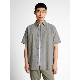 Tom Tailor Herren Kurzarmhemd, grau, Gr. XXXL, unifarben, Web, Obermaterial: 55% Leinen, 45% Baumwolle, Hemden, mit Kent Kragen