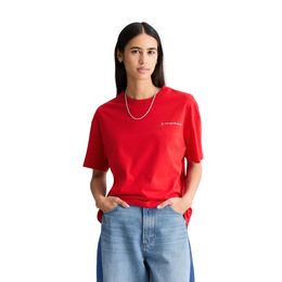 Marc O'Polo T-Shirt MARC O'POLO DENIM "mit R&uuml;ckenprint", Damen, Gr. L, rot (carmine rot), Obermaterial: 100% Baumwolle, bedruckt, Basic, relaxed fit, Rundhals, normaler Saum, Shirts T-Shirt