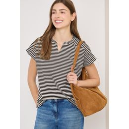 Rundhalsshirt Cecil, Damen, Gr. XL (44), macchiato braun, Web, 42% Baumwolle, 42% Polyester, 14% Viskose, 2% Elasthan, gestreift, comfort fit normal, V-Ausschnitt, abgesteppt, Shirts Rundhalsshirt, im soften Baumwoll-Mix
