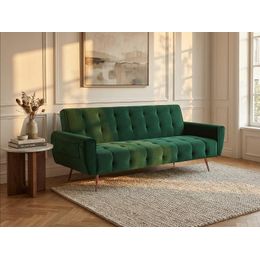Vente-unique Schlafsofa Klappsofa 3-Sitzer - Samt - Tannengr&uuml;n - POLANI 576201