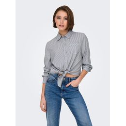 Only Damen Hemdbluse "ONLLECEY LS KNOT SHIRT NOOS WVN", grau, Gr. M, gestreift, Web, Obermaterial: 53% Polyester, 27% Viskose, 10% Nylon, 10%
