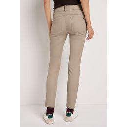 Damen Lederimitathose, beige, Gr. 38, STREET ONE STUDIO, unifarben mit Farbeinsatz, Stoff, 76% Viskose, 21% Nylon, 3% Elasthan, Hosen, Middle Waist