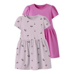 name it M&auml;dchen Minikleid "NMFVIVIA SS 2P DRESS NOOS", pink, Gr. 110, bedruckt, unifarben, Jersey, Obermaterial: 100% Baumwolle, Kleider, Baumwolle,
