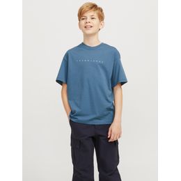 Jack & Jones Jungen Rundhalsshirt "JJESTAR l&auml;ssig, weich, atmungsaktiv, stylisch", blau, Gr. 140, JACK & JONES JUNIOR, bedruckt, Jersey, Obermaterial: 100%